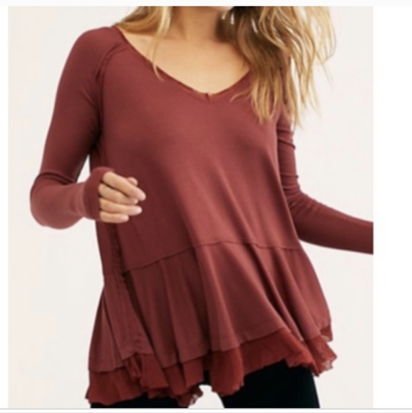 Free People | Tops | Free People Brick Red Flowy Long Sleeve Top | Poshmark